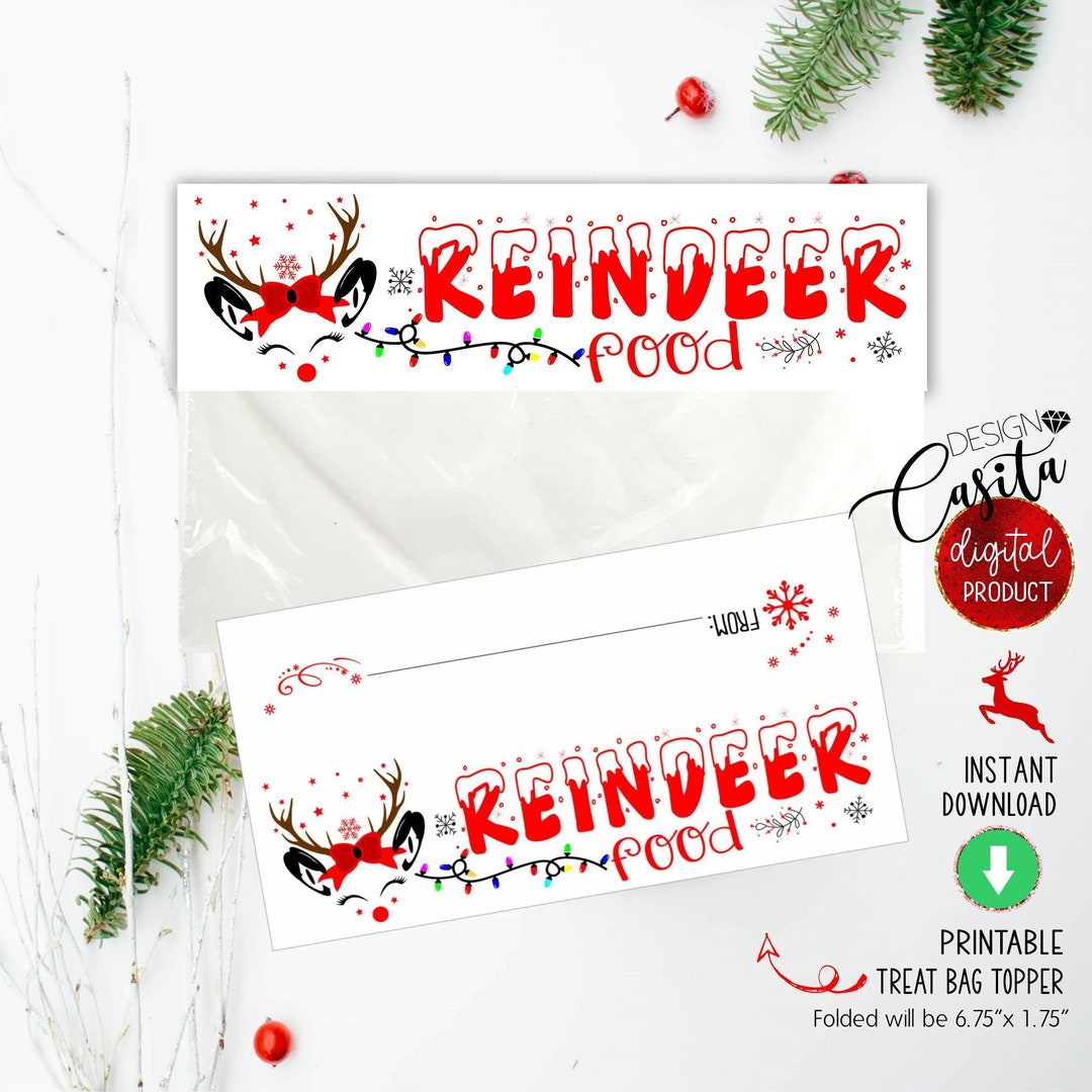 Reindeer Food Bag Topper Printable Tag,cute North Pole Reindeer Candy ...