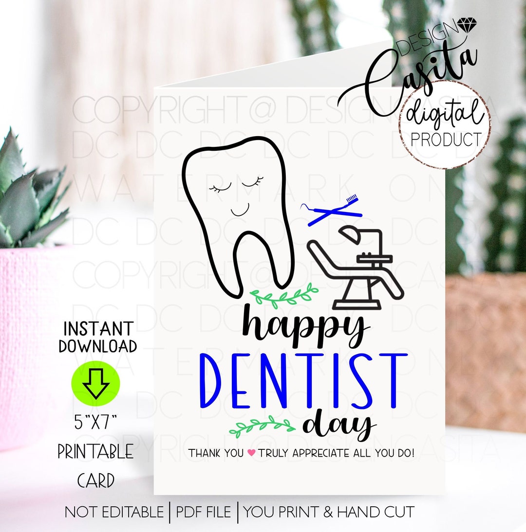 Dentist Day Printable 5x7 Folded Greeting Card,thank You Dentist Office ...