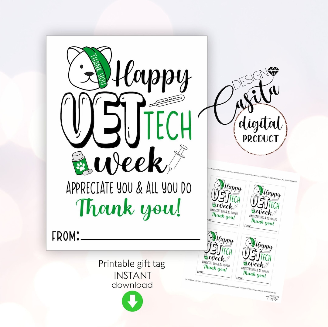 Vet Tech Week Medical Printable Favor Gift Tag,dog Bandaged and Medical ...