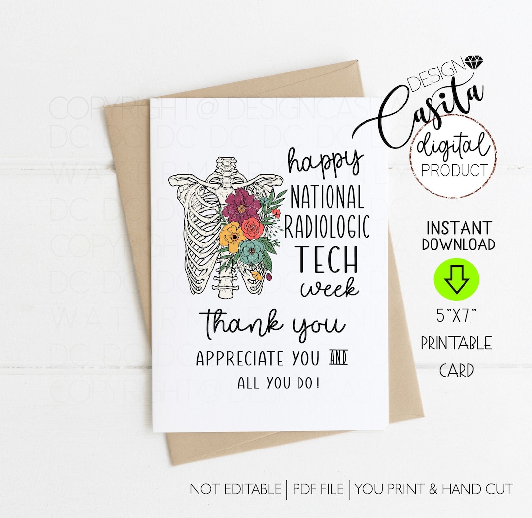 Radiologic Tech Week Skeleton Printable 5x7 Folded Greeting Card,x-ray ...