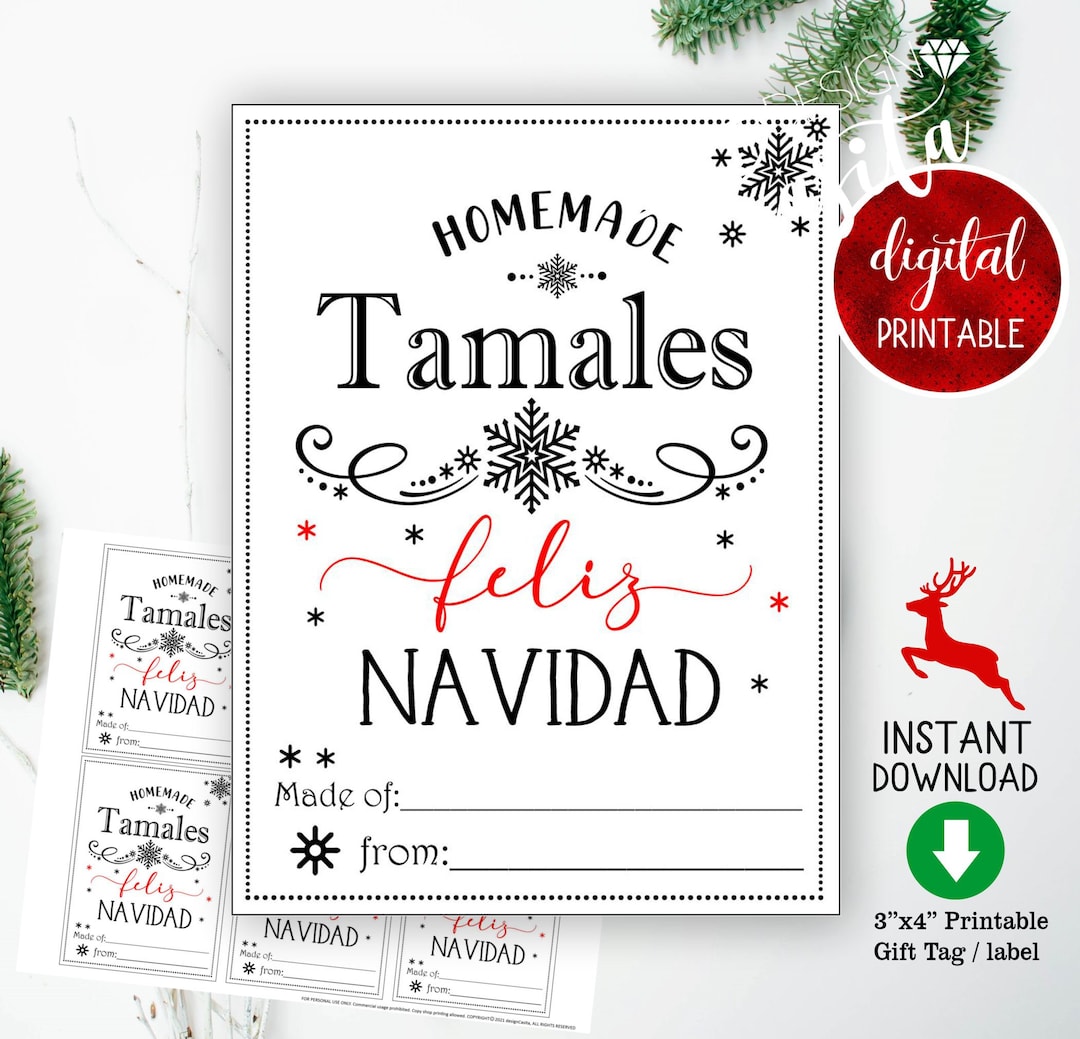 Tamales Homemade Feliz Navidad Printable Gift Tag Label,mexican Food ...