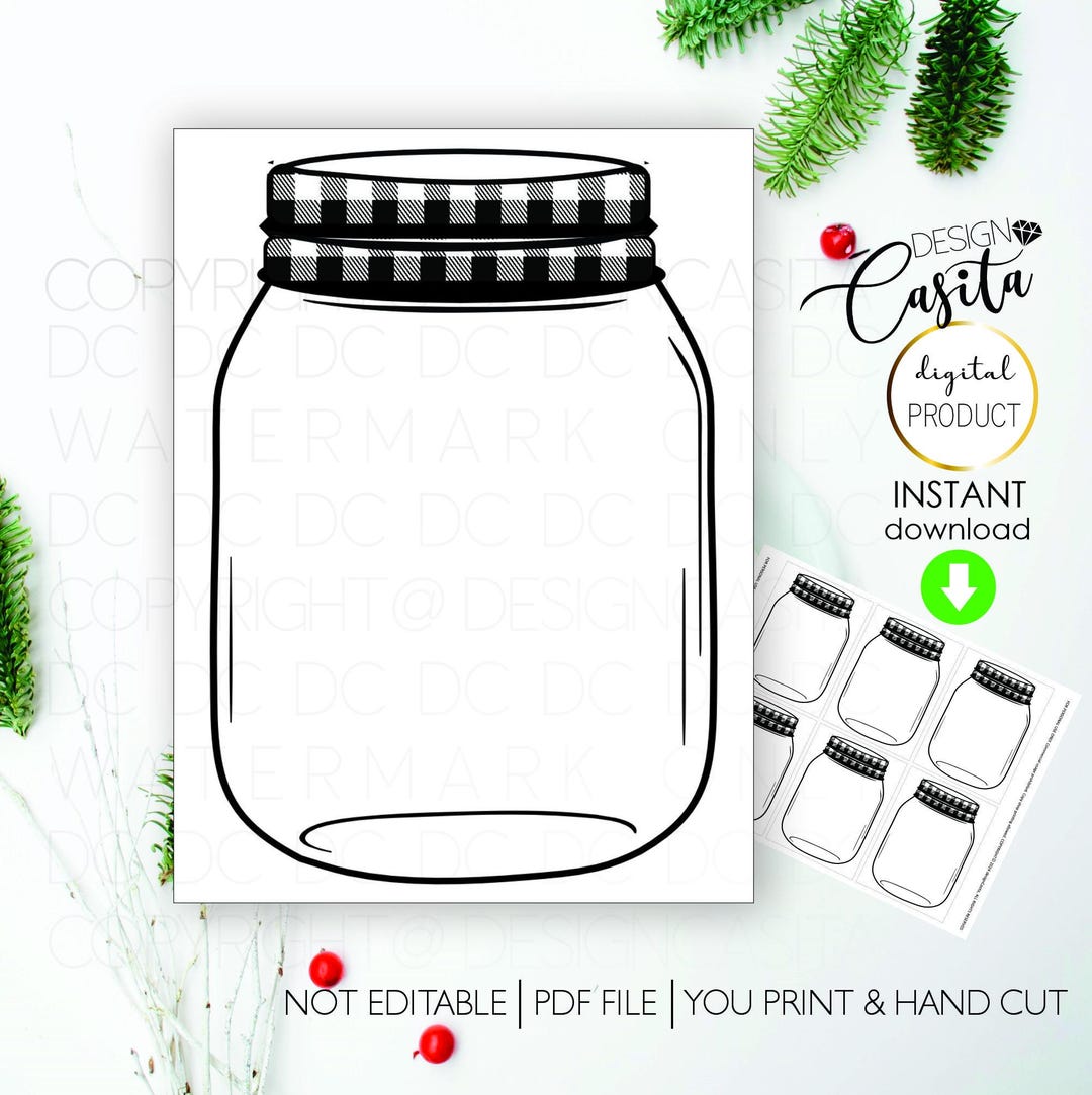 Mason Jar Blank Printable Gift Tag,3x4 Black Buffalo Plaid Jar,mini ...