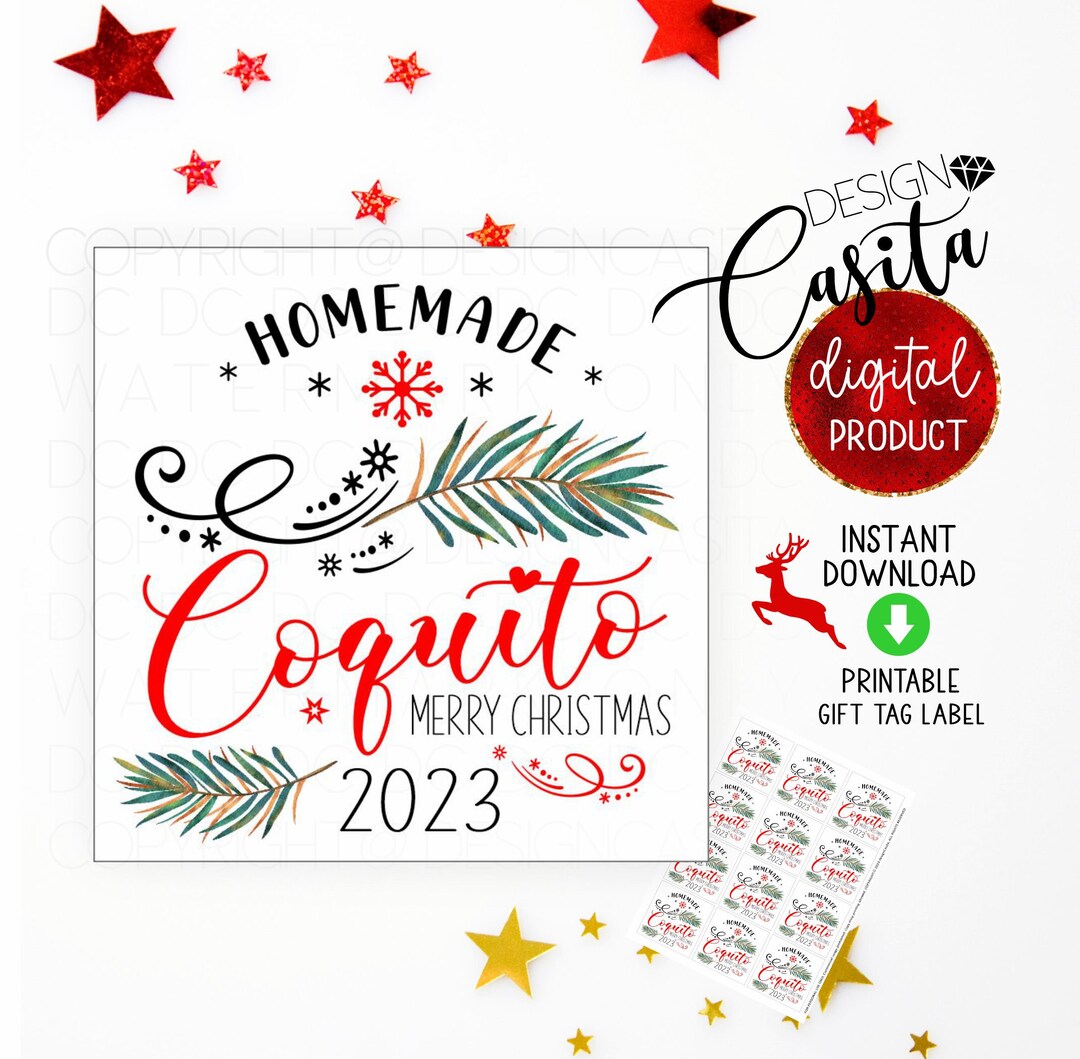 Coquito Homemade Feliz Navidad Printable Gift Tag Label,puerto Rican ...