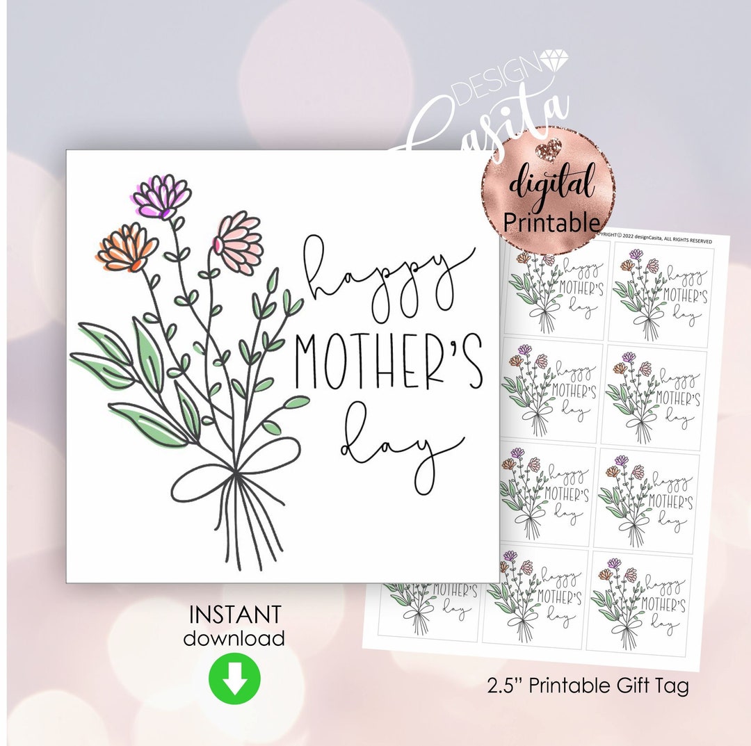 Happy Mother's Day Flowers Printable Favor Gift Tag,floral Spa Day Tag ...