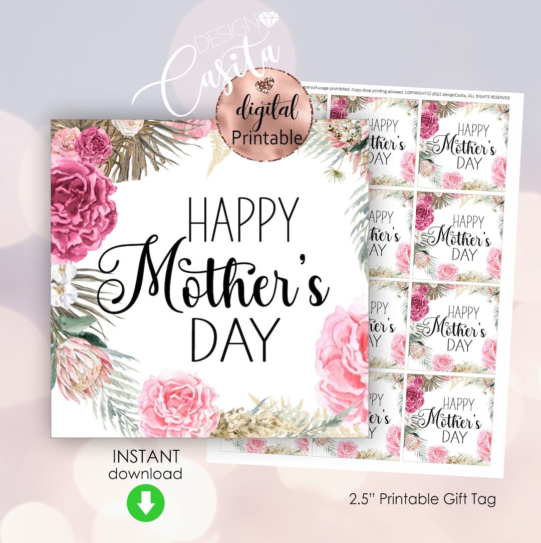 Happy Mother's Day Boho Floral Printable Favor Gift Tag,spa Day Tag ...