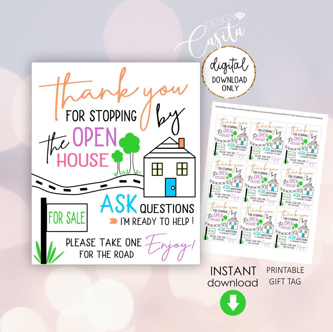 Open House Real Estate Printable Gift Tag,realtor Promotional Treat Tag ...