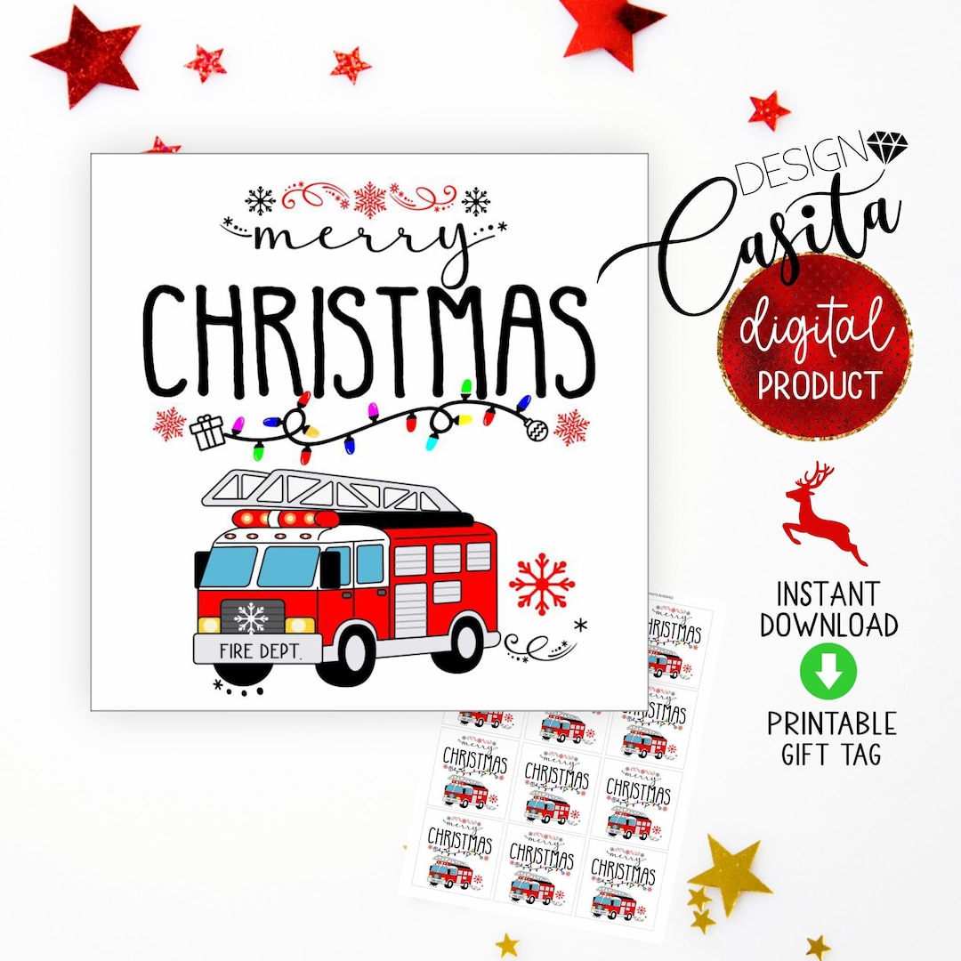 Firefighter Merry Christmas Printable Gift Tag Label,fire Fighter ...