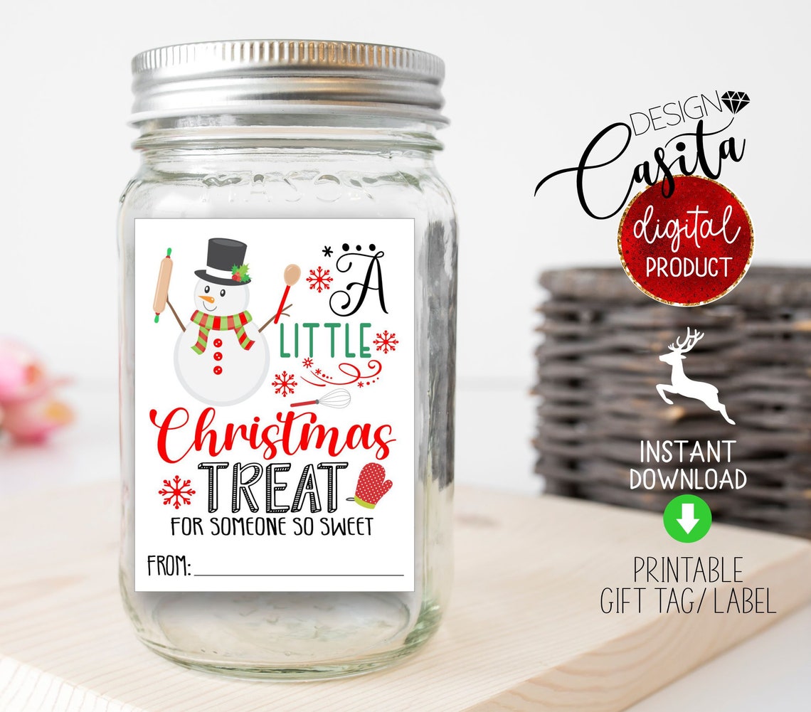 Mason Jar Christmas Treat Printable Gift Tag Label 3"x4",snowman Candy ...
