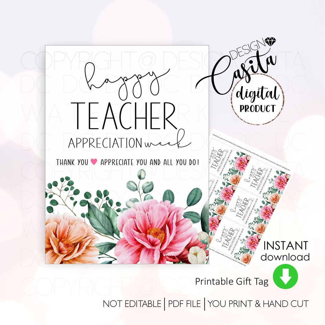 Teacher Appreciation Week Printable Gift Tag,flowers Plant Teacher Tag ...