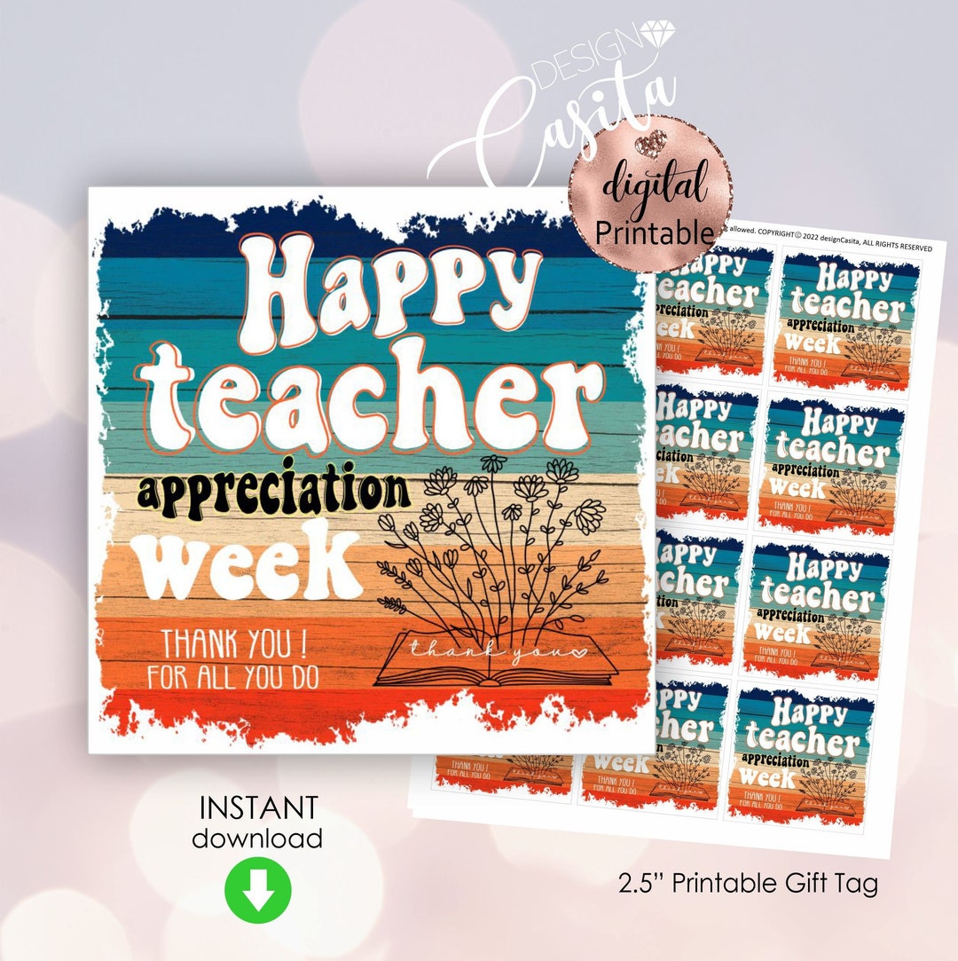 Teacher Appreciation Week Printable Favor Gift Tag,70's Retro Thank You ...