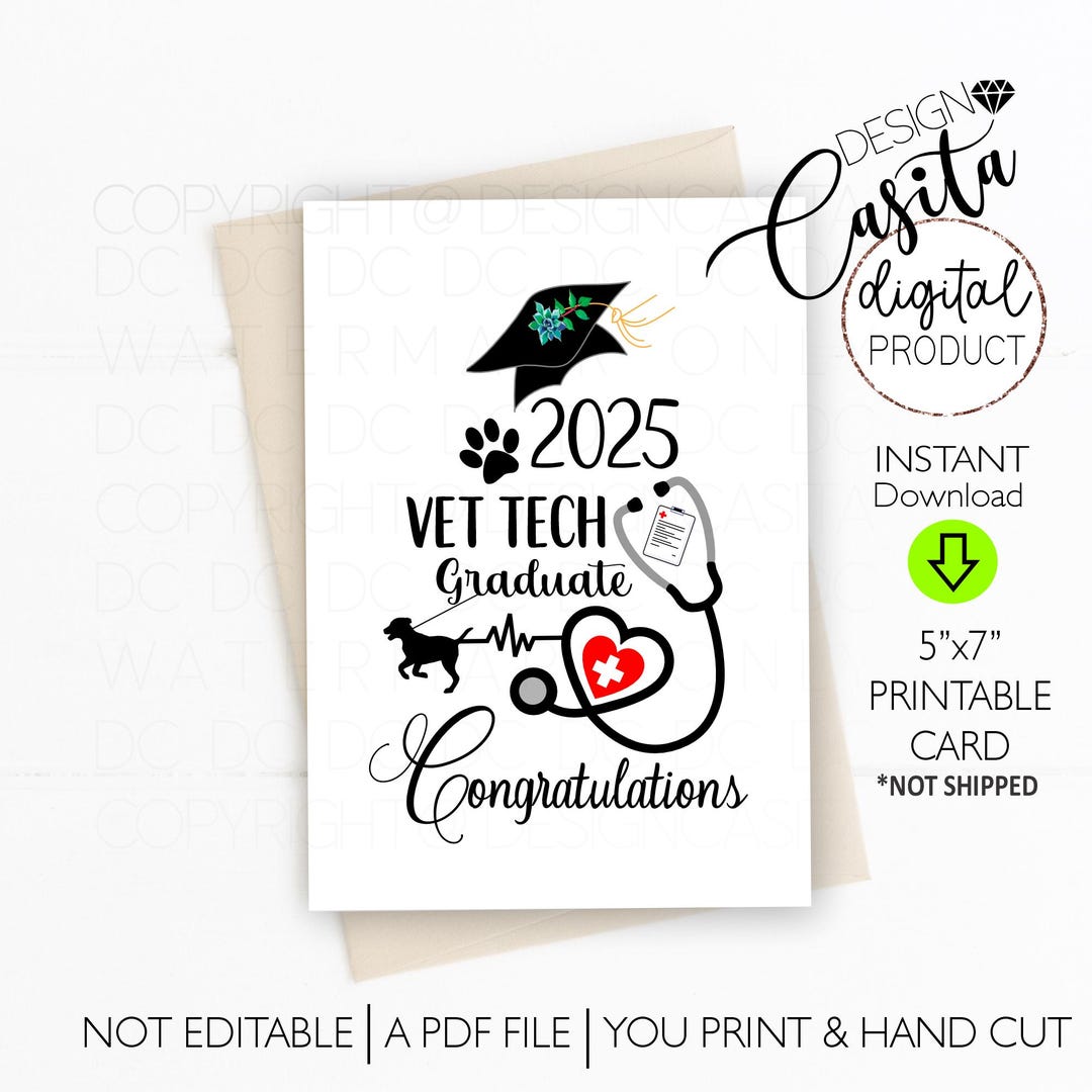 Vet Graduate 2025 Printable 5x7 Folded Greeting Card,veterinary ...