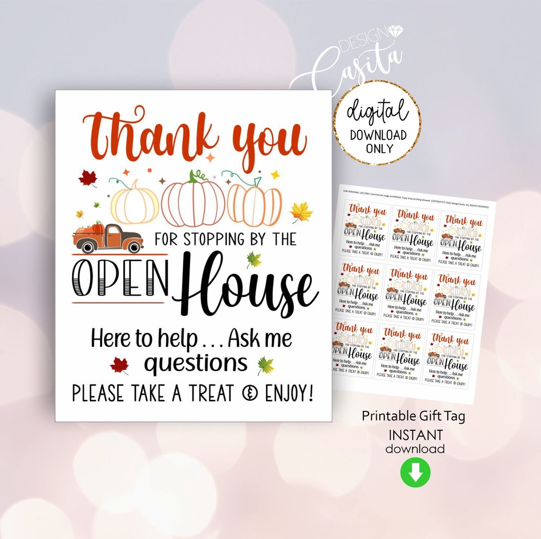 Open House Real Estate Printable Gift Tag,fall Autunm Pumpkins Truck ...