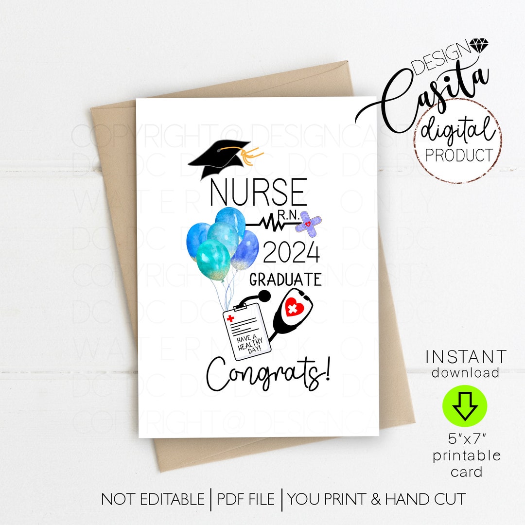 Nurse 2024 Graduate Printable 5x7 Folded Greeting Card,rn Grad Congrats ...