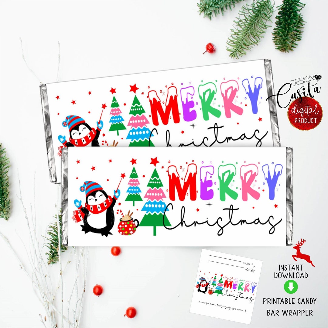 Merry Christmas Penguin Printable Candy Bar Wrapper,sweet Holiday ...