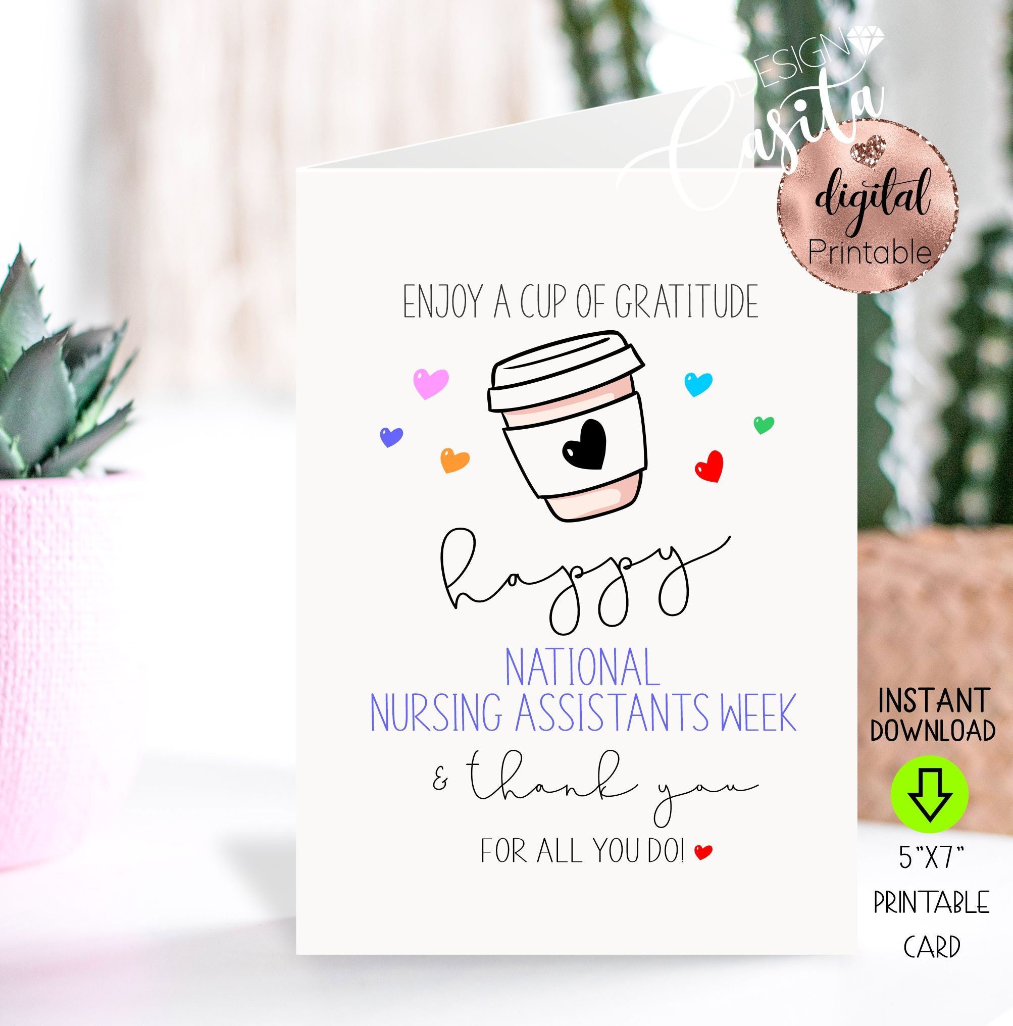 Happy CNA Week Printable 5x7 Folded Greeting Cardcoffee | Etsy