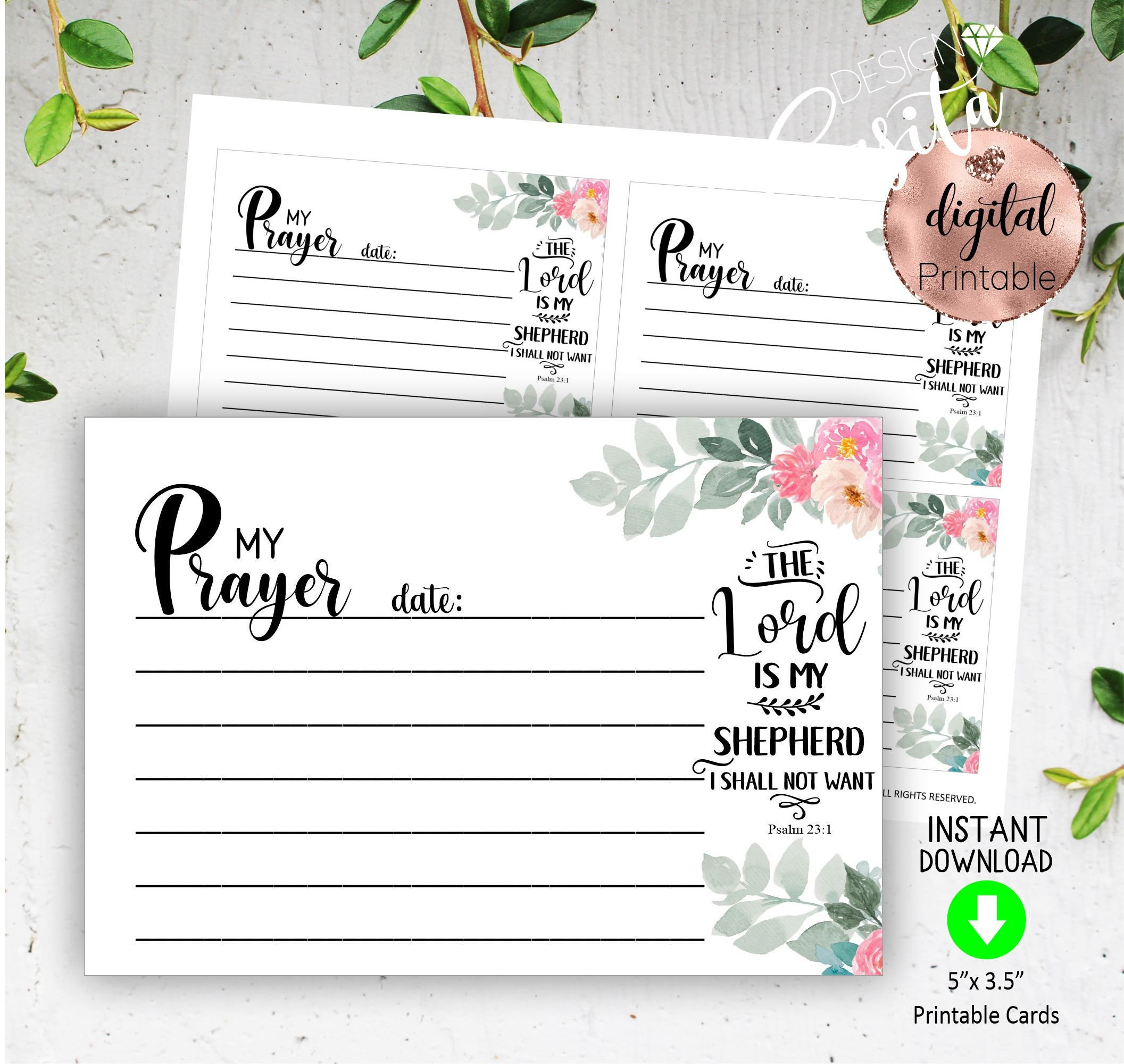 Stationery Prayer Cards Printable with scripture floral Psalm 23 ...