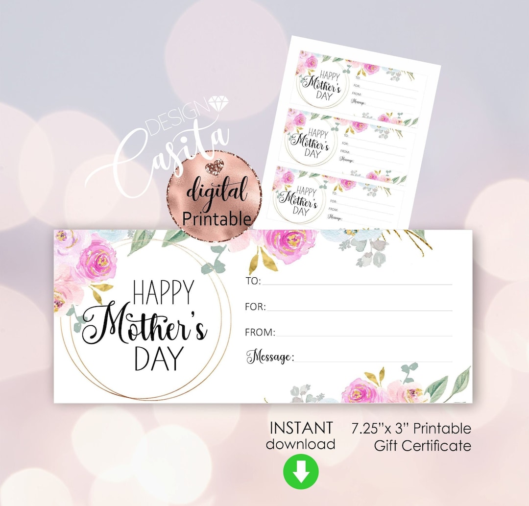 Mother's Day Blank Gift Certificate Printable,pink Spa Day Voucher,mom ...