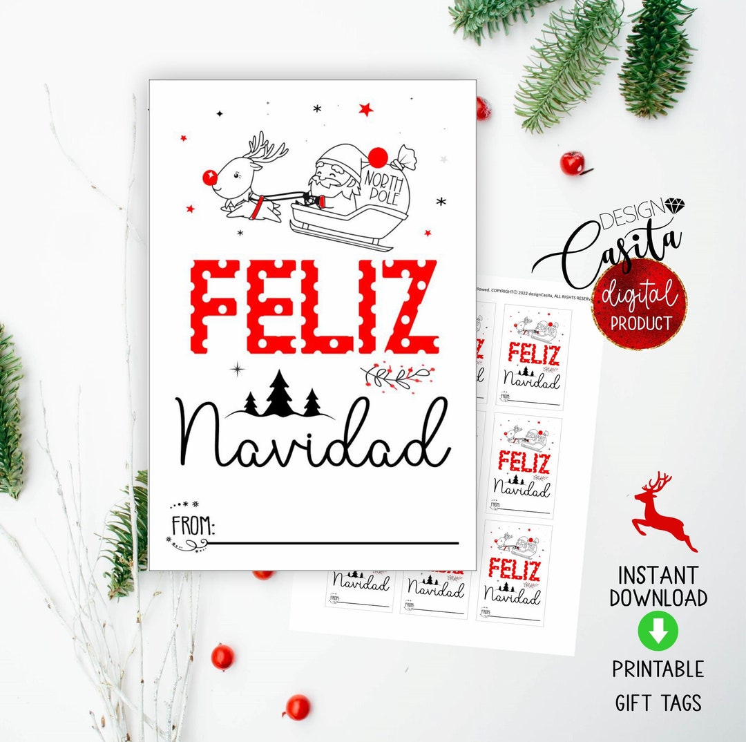 Feliz Navidad Printable Gift Tag,santa Spanish Merry Christmas Cookie ...