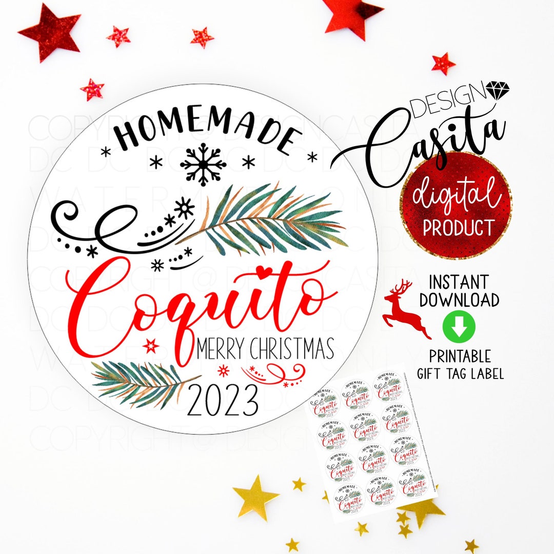 Homemade Coquito 2023 Printable Gift Tag Label,round Merry Christmas ...