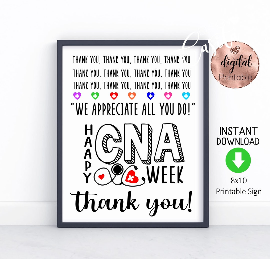 CNA Week Heart Printable 8x10 Party Signnurse Assistant - Etsy