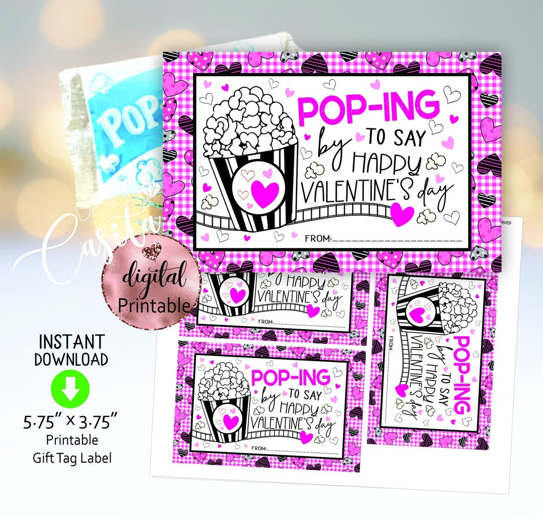 Popcorn Happy Valentine's Day Printable Gift Tag Label,hearts Plaid ...