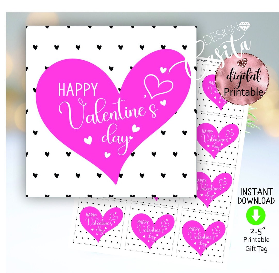 Happy Valentine's Day Hearts Printable Pink Favor Gift Tag,classroom ...