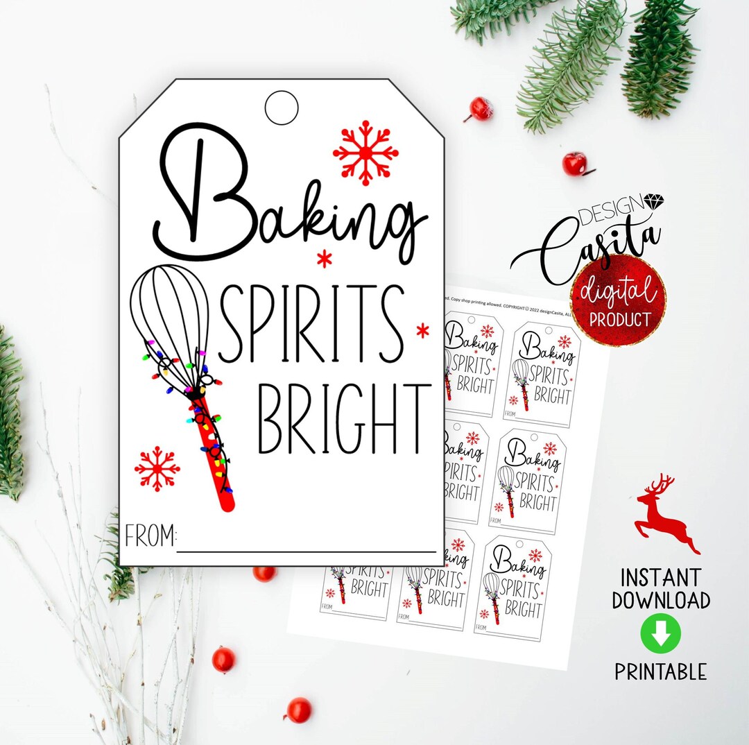 Baking Spirits Bright Printable Gift Tag,sweet Holiday Wishes,staff ...