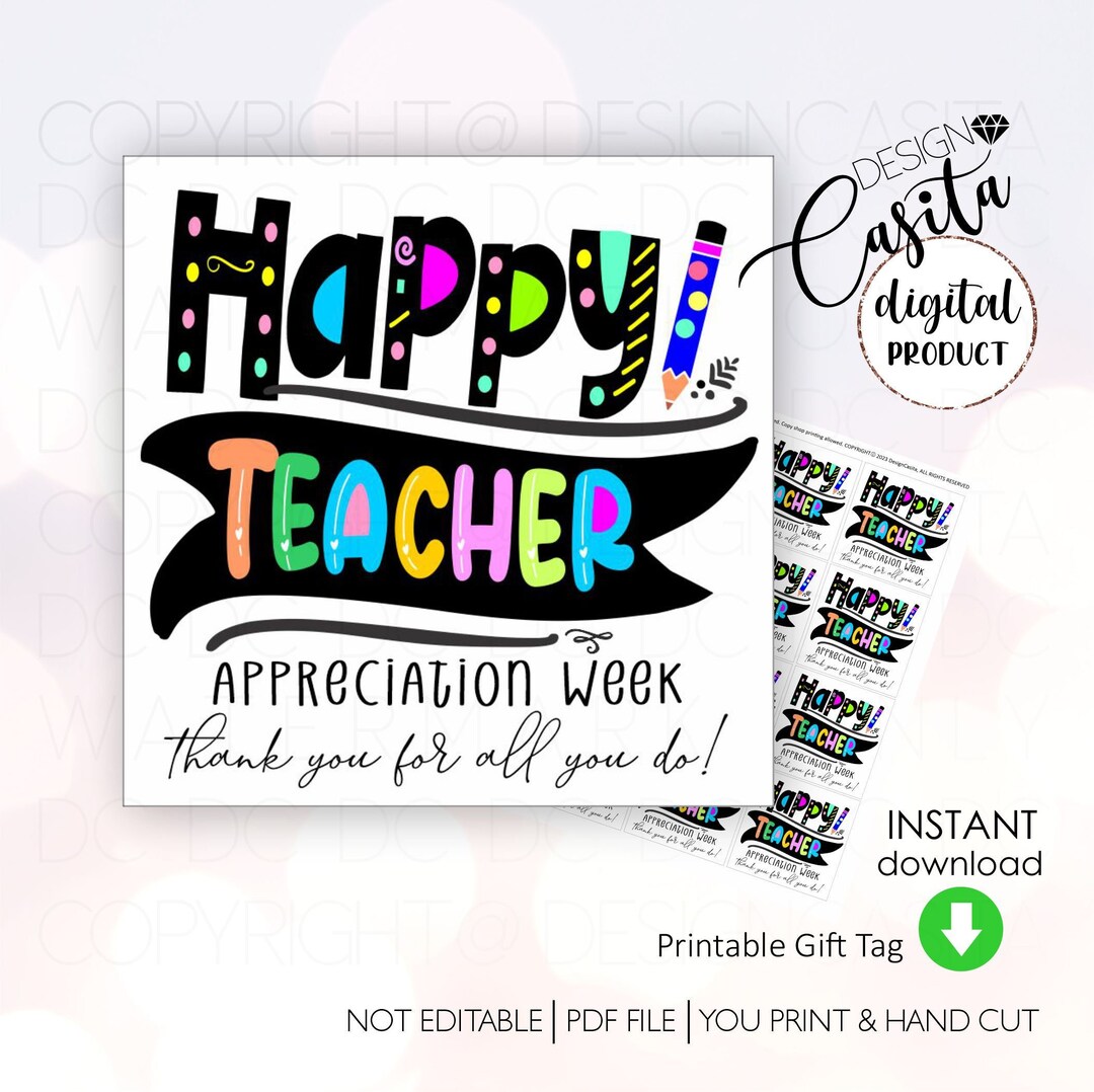 Teacher Appreciation Week Printable Favor Gift Tag,school Teacher Mini ...