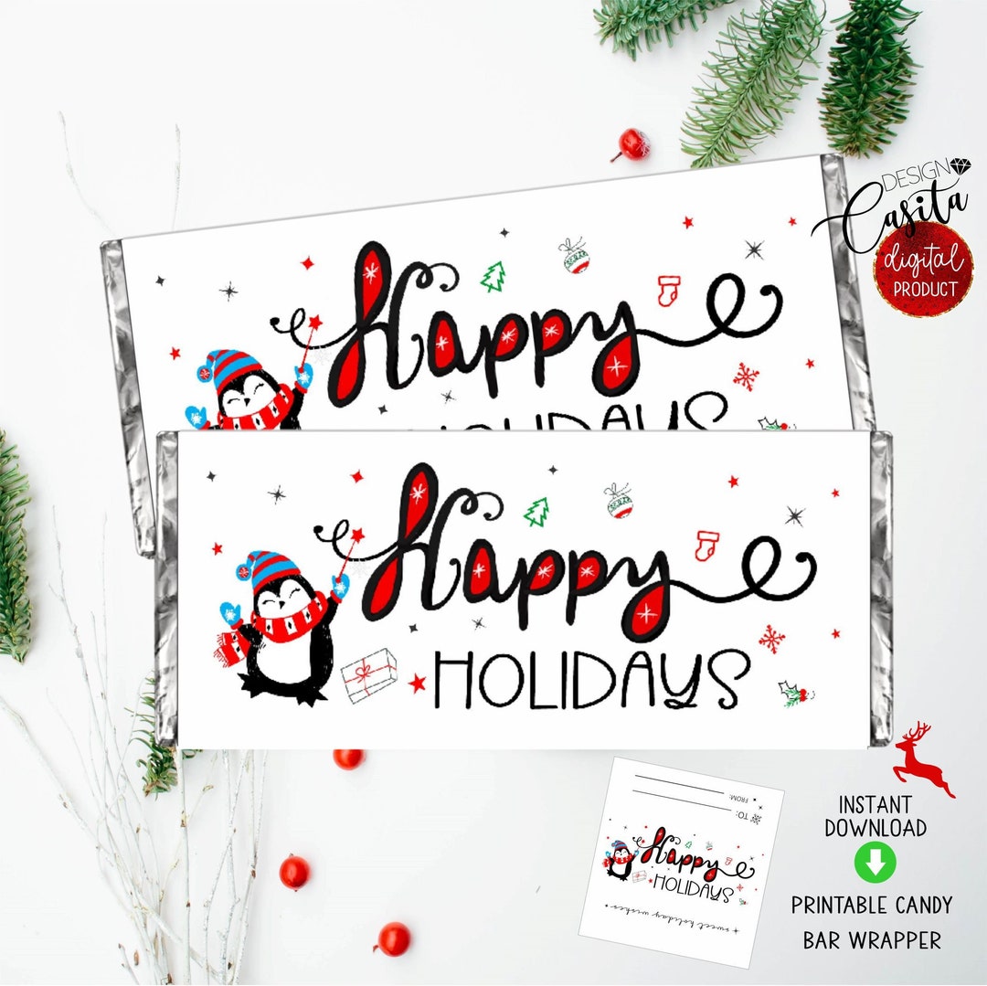 Happy Holidays Printable Candy Bar Wrapper,christmas Penguin Wrapper ...