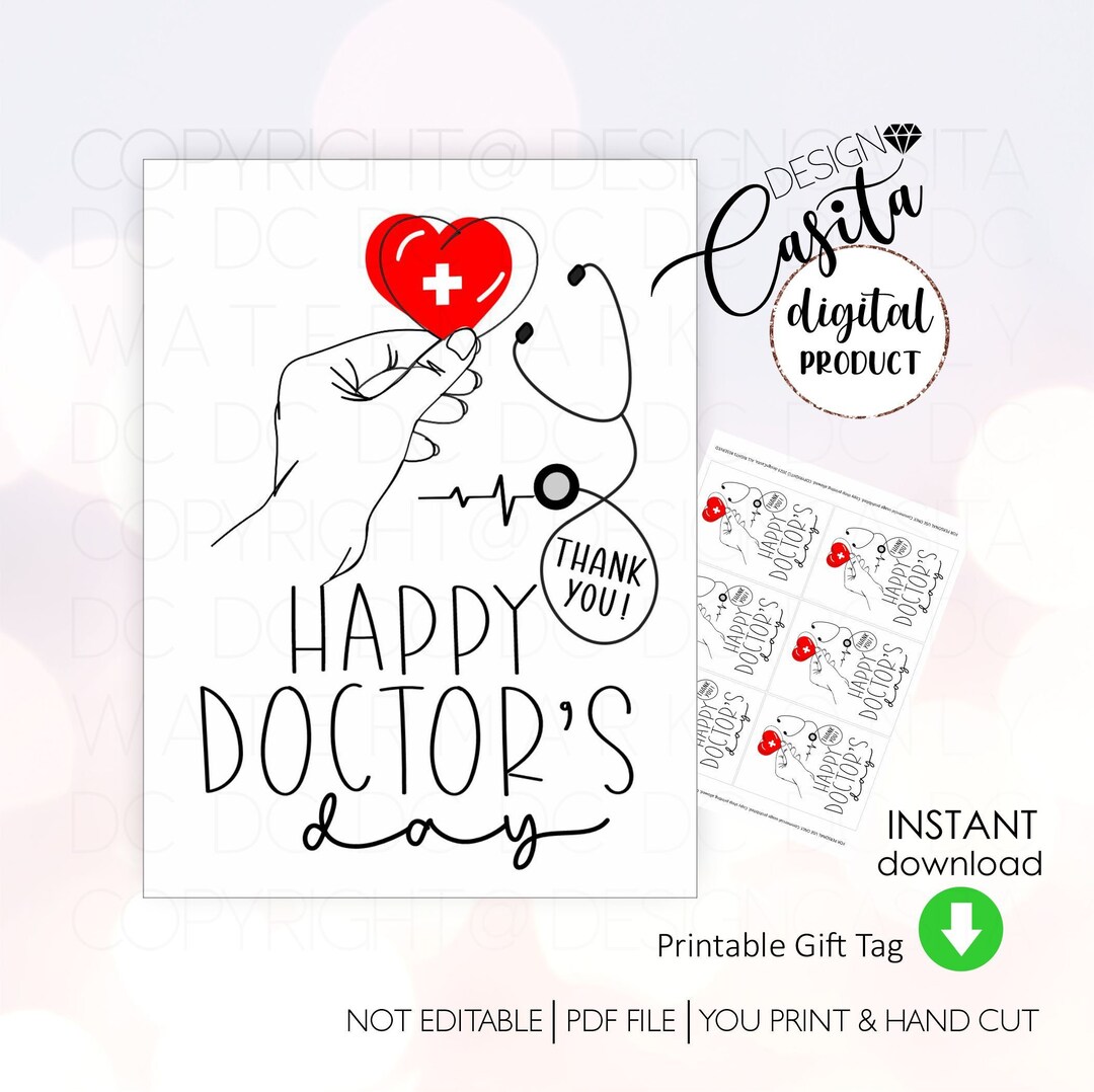 Doctors Day Printable Favor Gift Tag,heart Doctor Thank You,red Heart ...