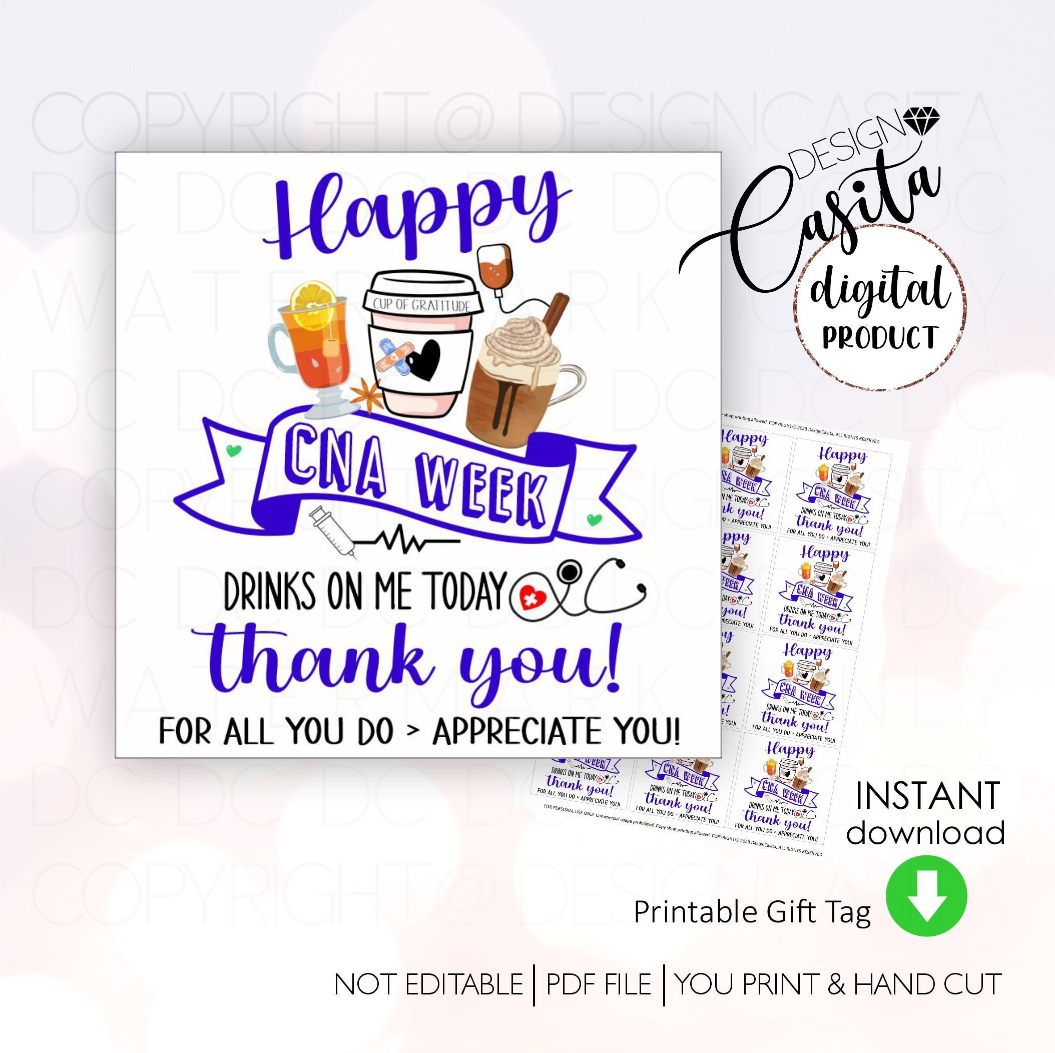 Happy CNA Week Thank You Printable Square Favor Gift Tag,cna Coffee ...