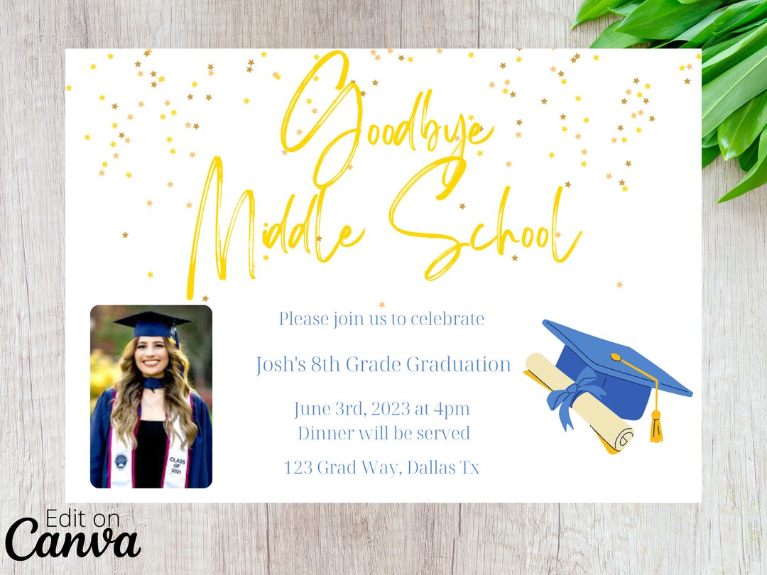 Goodbye Middle School | 8th Grade Graduation Editable Invite - Etsy