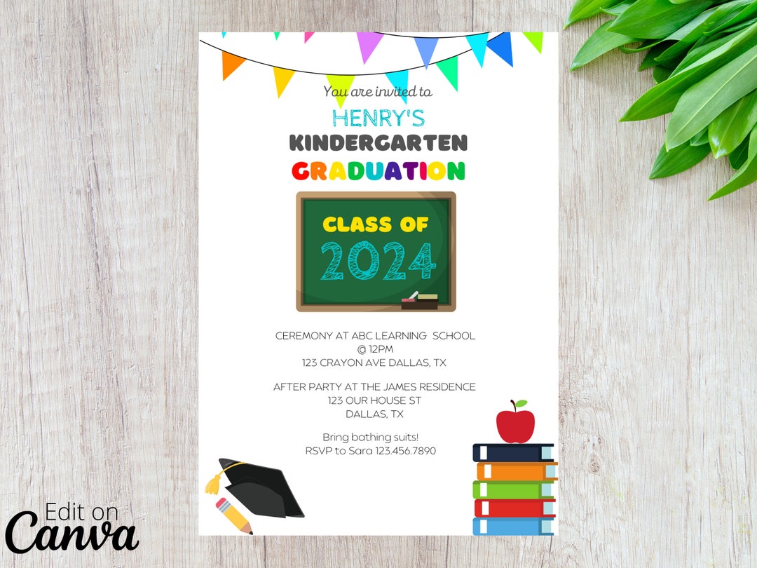 Kindergarten Graduation Invitation Template | Editable Canva Design ...