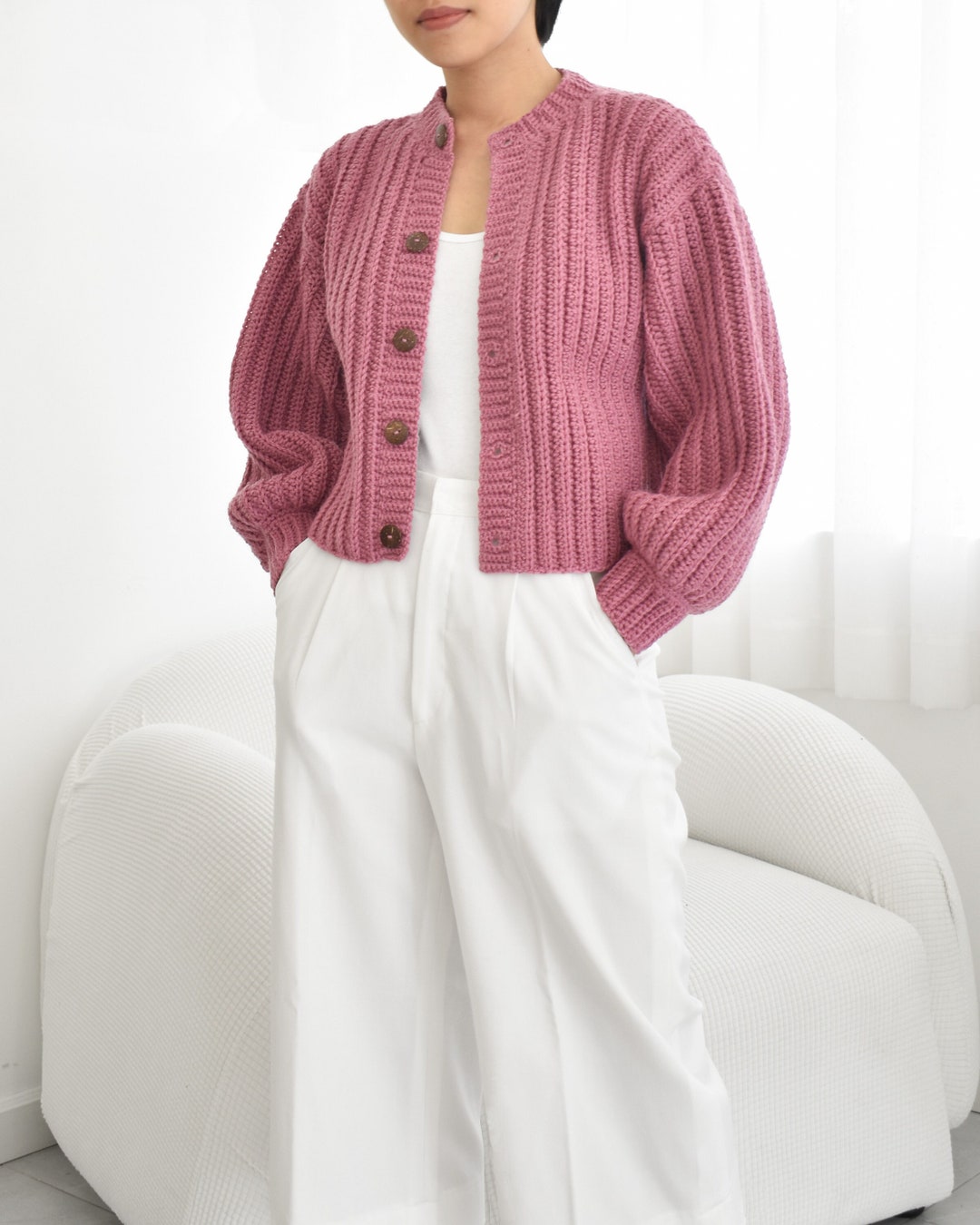 Crochet Ribbed Cardigan Pattern: Round Neck, Easy Pattern (english) - Etsy