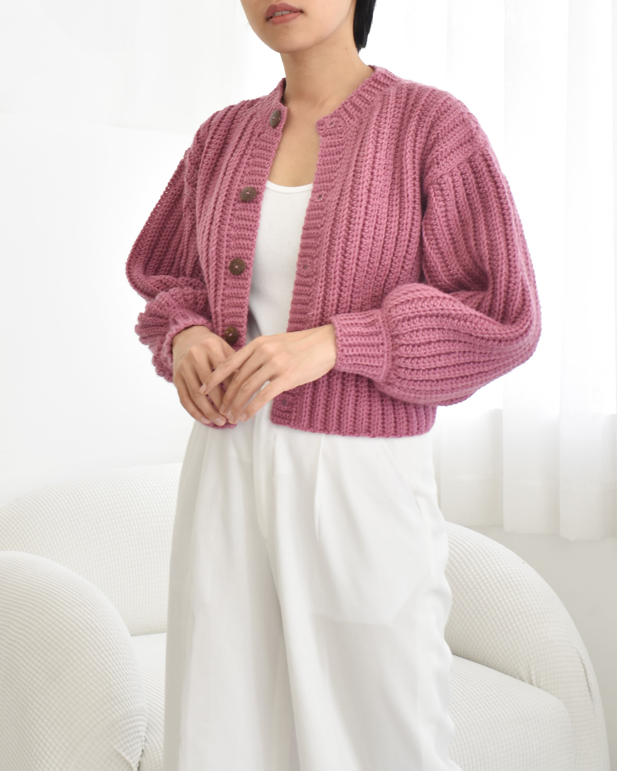 Crochet Ribbed Cardigan Pattern: Round Neck, Easy Pattern (english) - Etsy