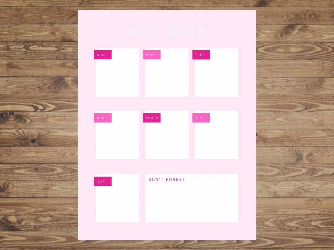 Pink Weekly Planner, Weekly Calendar, Pink Planner, Cute Weekly Planner ...