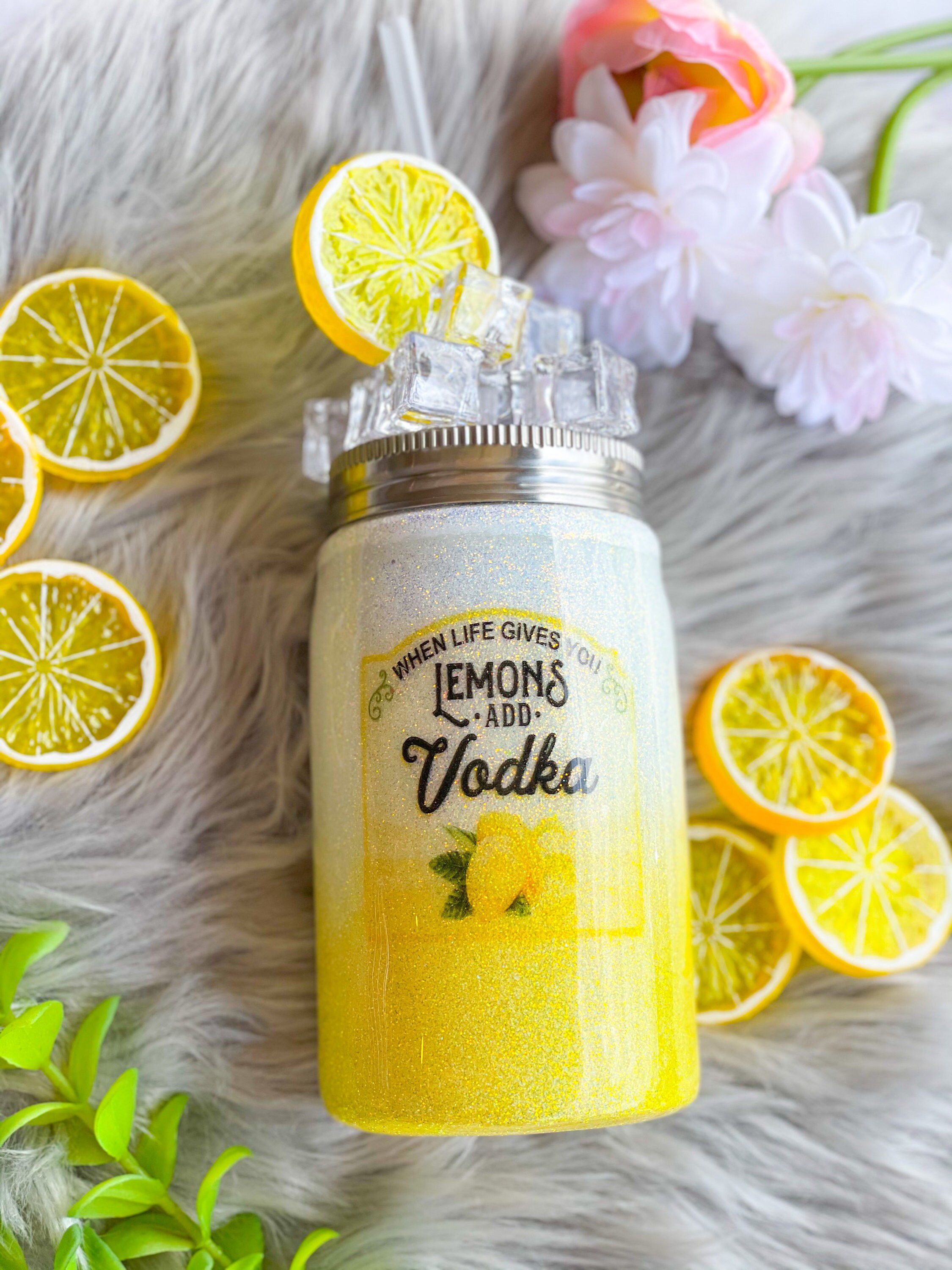 Lemonade Tumbler With Iced Lemon Top | Etsy