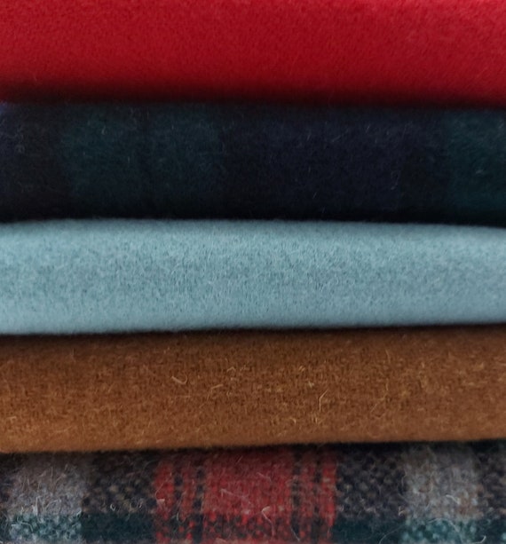 Wool Fabric. Brown Blue and Red Wool. Five fun colors of | Etsy