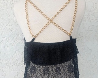 Reworked Black Top With Chains and Safety Pins - Etsy