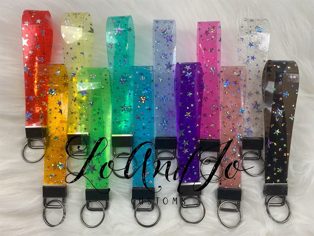 Holographic Jelly Keychain, Transparent Sparkly Key Fob, Clear Wristlet ...
