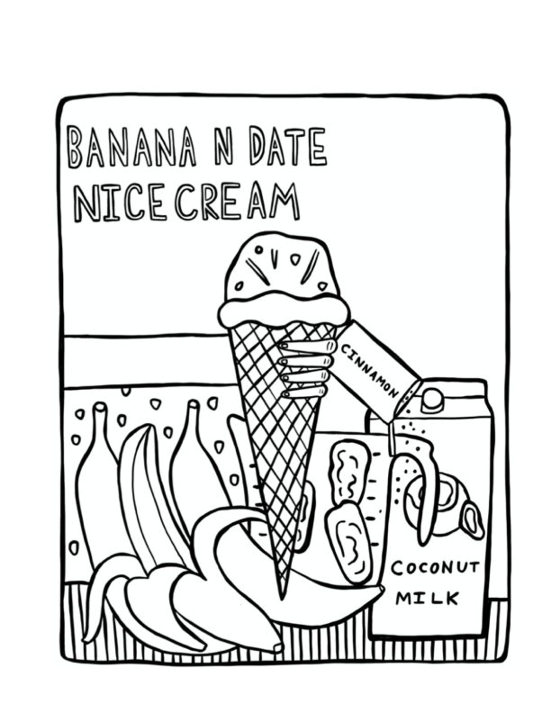 Coloriage vegan banane et datte recette Nicecream à imprimer - Etsy France