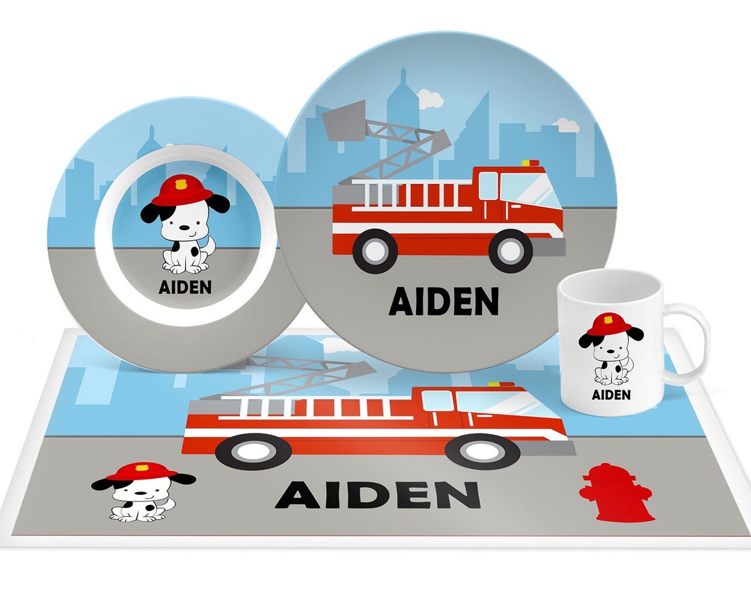 Personalized Fire Truck Plate Fire Truck Gift for Boy Fire Dog Plate ...