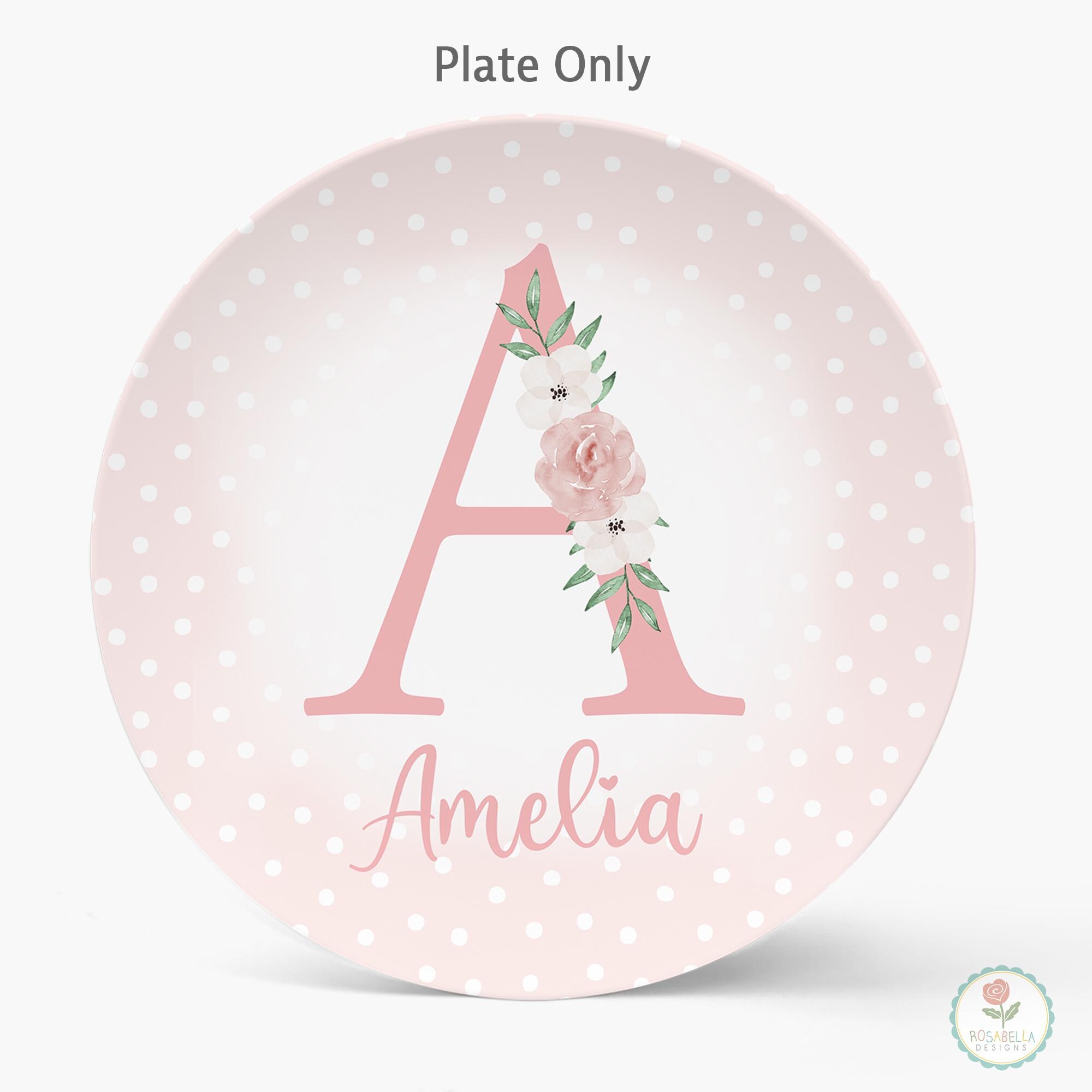 Personalized Girls Plate or Set - Floral Name Initial Dinnerware Gift ...