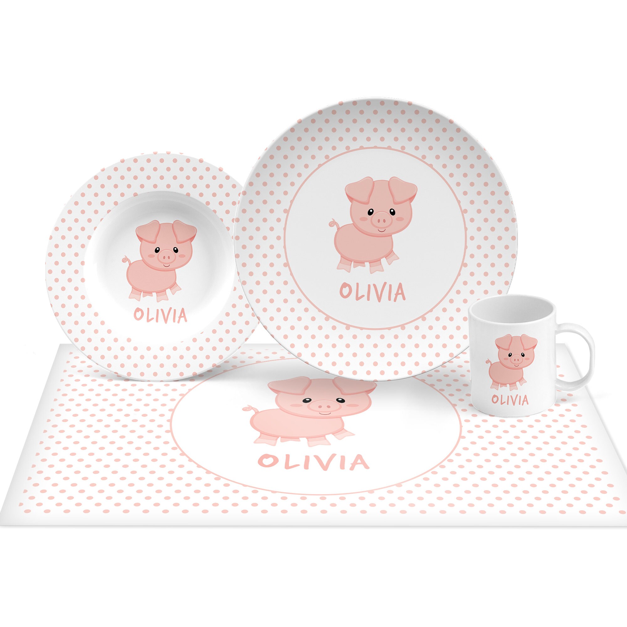 Pig Plate with polka dot background farm animal plate with | Etsy