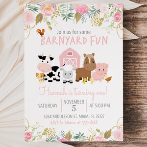 Barnyard Fun Birthday Invitation Digital "you-print" File, Turning One ...