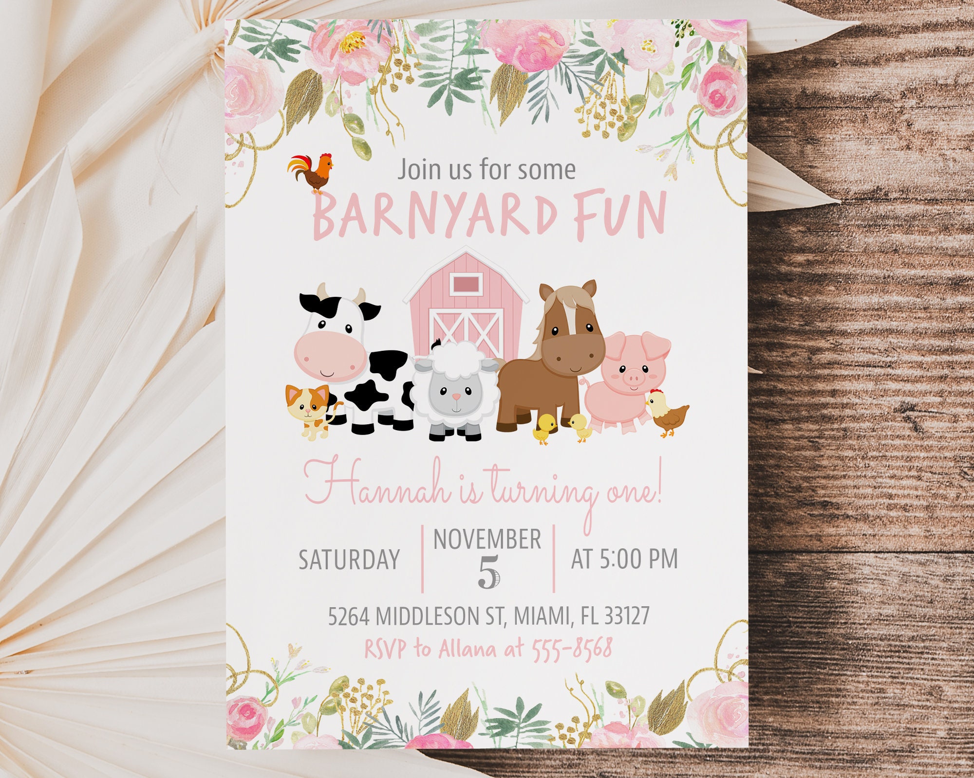 Barnyard Fun Birthday Invitation Digital "you-print" File, Turning One ...