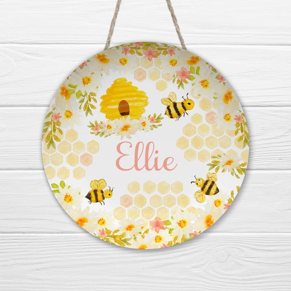 Bee Name Sign Honey Bees Wood Name Sign Round Wooden Name - Etsy