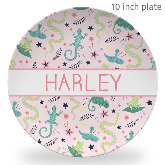 Girl Reptile Plate Snake Lizard Frog Plate in Pink Heavy - Etsy