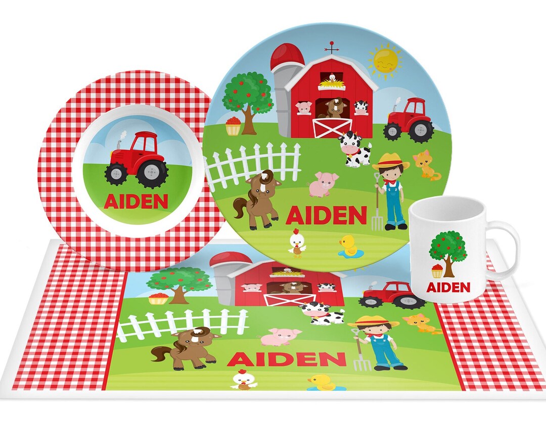 Farm Animals Plate, Keepsake Plate, Kid's Plate, Mug, Placemat, Bowl ...