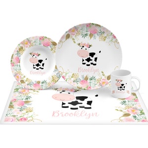 Cow Plate With Pink Flower Headband, Keepsake or Daily Use Plate, Mug ...